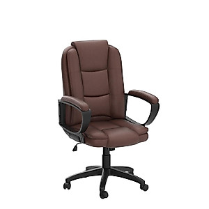 PUKAMI Home Office Desk Chair,Managerial Executive Chair,Ergonomic High Back Computer Chair with Cushions Armrest,Height Adjustable Big and Tall PU Leather Chair with Lumbar Support(Brown)