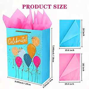 Gift Bag Large Gift Bags Set,12.5"Birthday Gift Bag for Girls Women,2 Pack Paper Gift Bags with Tissue Paper,Variety Green Pink Gift Bag Present Bags Big Gift Bag Birthday Bags with Handle,Gift Wrap Bags for Birthday Patry,Anniversary,Wedding,Valentine's