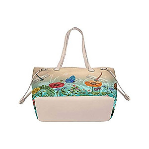 InterestPrint Womens Handbags Ladies Purses Shoulder Bags Tote Bag S-ummer Dragonflies Butterflies Flower Grass