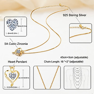 LAVUMO Heart Necklaces for Women 925 Sterling Silver Pendant Jewelry Necklace Silver Rose Gold Love Birthstone Necklace for Her Girlfriend Wife Valentines Day Birthday Women Jewelry Gifts