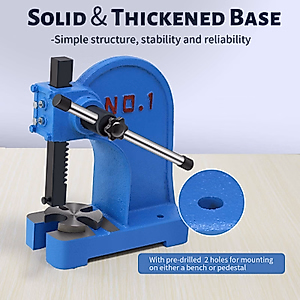 PNBO 1 Ton Manual Arbor Press,Heavy Duty Cast Iron Desktop Punch Press Machine, for Riveting Punching Holes