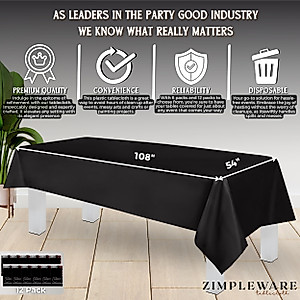 ZIMPLEWARE Premium Black Plastic Table Cloth Disposable (12 Pk) Plastic Tablecloths for Rectangle Tables (54in x 108in) Party Table Cloths Disposable for 6ft to 8ft Rectangle Tables