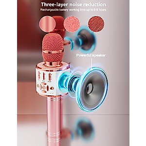 Ankuka Karaoke Microphone for Kids, Bluetooth Karaoke Microphone with LED Lights,Portable 4 in 1 Wireless Microphone Toys Christmas Birthday Gift Home Party Kids Toys for Girls Boys Adults(Rose Gold)