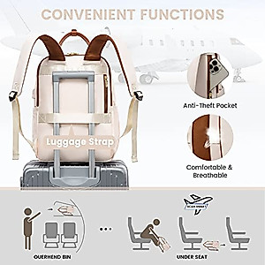 LOVEVOOK Laptop Backpack for Women, 15.6 inch Laptop Bag with USB Port, Fashion Work Business backpack purse, Travel Professor Nurse Computer Bagpack, Waterproof Hiking Daypack, Beige-Brown
