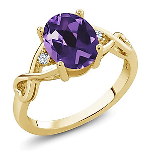 Gem Stone King 18K Yellow Gold Plated Silver Oval Purple Amethyst Women Ring (1.75 Cttw, Gemstone Birthstone, Available In Size 5, 6, 7, 8, 9)
