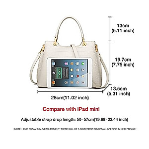 Leather Handbags for women, Ladies Leather Handbag Purse with Crocodile Embossed Pattern Top Handle Crossbody Shoulder Bag Lady Cowhide Mini Tote Bags (White)