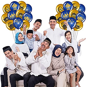 40 Pieces Ramadan Mubarak Balloons Eid Mubarak Party Decoration Happy Eid al-Fitr Theme Latex Balloons Set for Home Event Indoor Outdoor Ramadan Kareem Decor Supplies, 12 Inches (Blue and Gold)