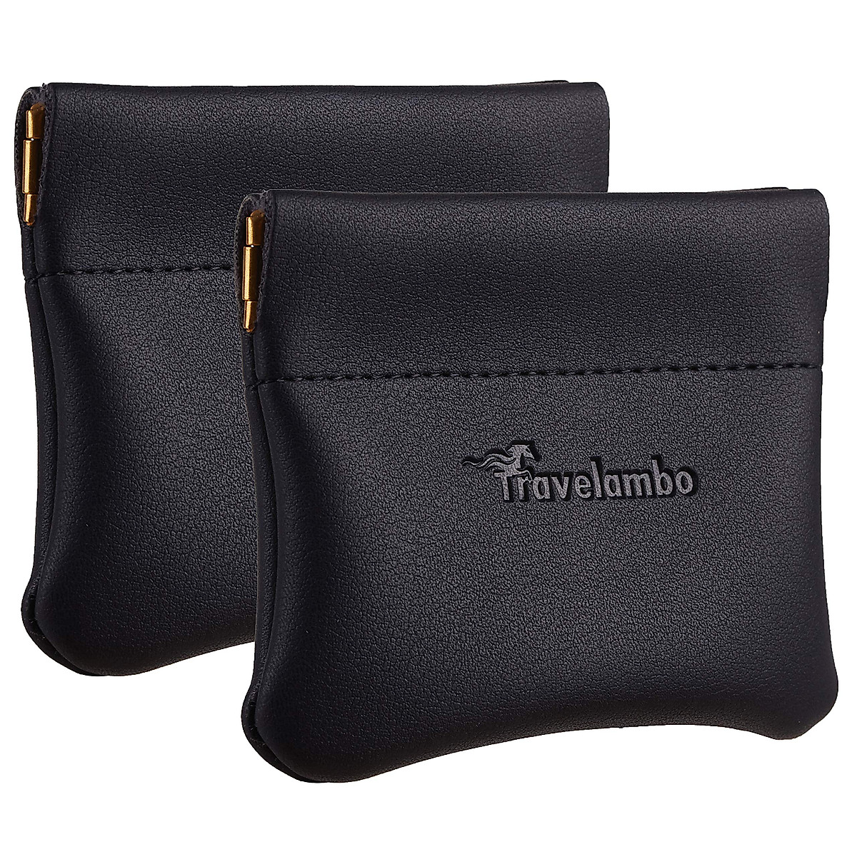 Travelambo Leather Squeeze Coin Purse Pouch Change Holder For Men & Women 2 pcs set (Black)