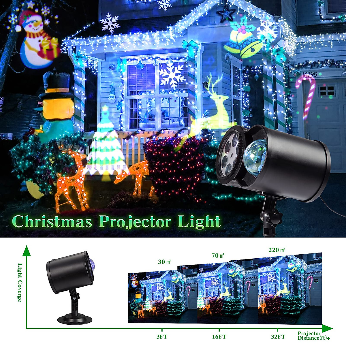 SOLLED Christmas Projector Lights Outdoor, Never-Fading Patterns & 3D Ocean Wave, Waterproof Holiday Decorative Light with Remote Timer, LED Christmas Lights for Indoor Home Party Xmas Decorations