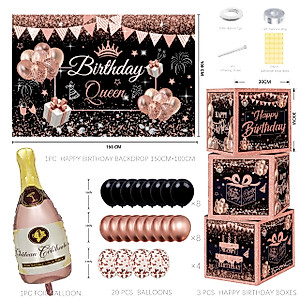 80th birthday decorations for women - (76pack) rose gold party Banner, Pennant, Hanging Swirl, birthday Balloons, Foil Backdrops, cupcake Topper, plates, Photo Props, Birthday Sash for gifts women