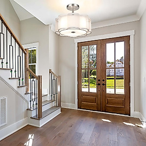 FRIDEKO HOME 3-Light Semi Flush Mount Ceiling Light Fixture Bedroom Light Fixtures with Double Fabric Shade Modern Close to Ceiling Lamps for Living Room Dining Room Kitchen Hallway Entry Foyer