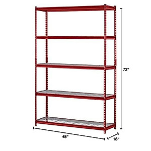 Muscle Rack UR602472WD5-R 5-Shelf Steel Shelving Unit, 60" Width x 72" Height x 24" Length, Red