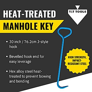 T&T Tools 30-Inch Manhole Hook Tool - Heavy Duty Single Hook for Lifting Manhole Covers, Storm Drains, Septic Tank Risers - Rigid Hex Alloy Steel Tool for Lifting, Pulling, and Removing Covers-1 Pack