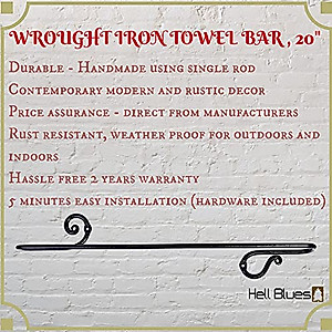 HB Bath Towel Bar 20 inch, Wrought Iron Decorative Bathroom Towel Cloth Hanger Heavy Duty Wall Mounted Handmade Towel Rod (Black)