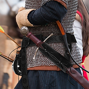 Sweetude 5 Pcs Medieval Belt Renaissance Costume Viking Leather Belt Pouch Arm Guard Potion Bottle (Black,Basic Style)