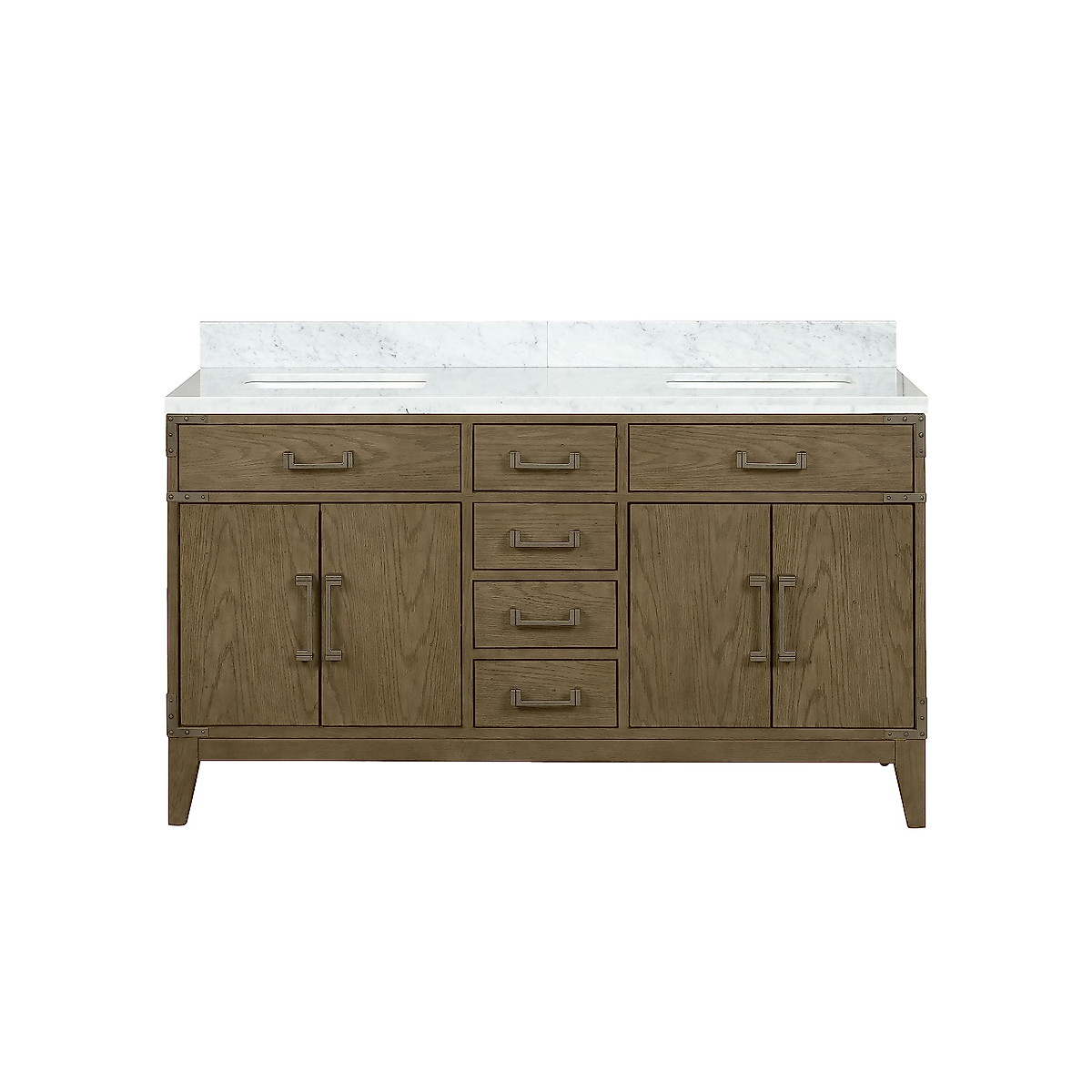 Bell+Modern Harbor 60 in W x 22 in D Grey Oak Double Bath Vanity and Carrara Marble Top