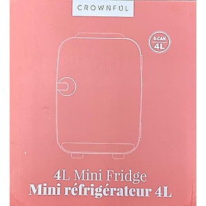 CROWNFUL Mini Fridge, 4 Liter/6 Can Portable Cooler and Warmer Personal Fridge for Skin Care, Cosmetics, Food,Great for Bedroom, Office, Car, Dorm, ETL Listed (Black)