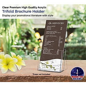 Marketing Holders Tri Fold Display 4.25”W Pamphlet Menus Maps Organizer Value Pack of 2 Countertop Clear Acrylic Single Pocket Brochure Holder Ad Trade Show Flyer