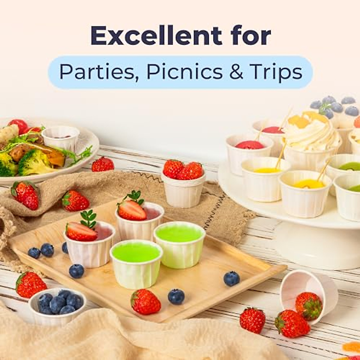 Fit Meal Prep [500 Pack] 2 oz Treated Paper Souffle Portion Cups for Condiments Samples Measuring Jello Shots Sauce Disposable Cup - White