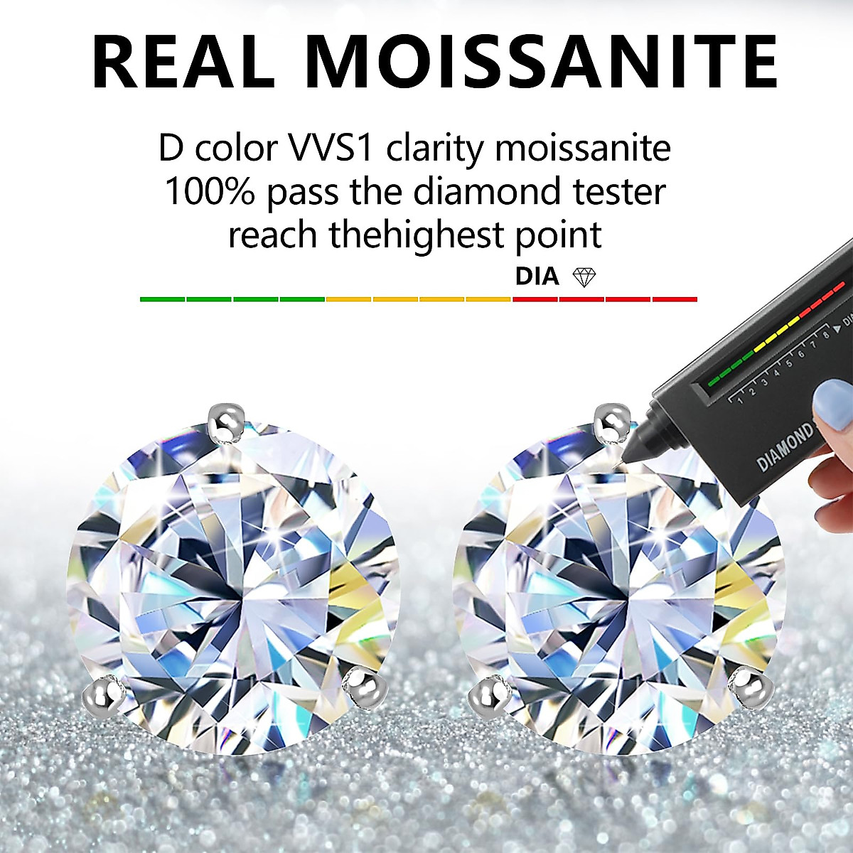 leejory Moissanite Earrings for Men, 0.5ct D Color VVS1 Clarity Round Cut Moissanite Stud Earrings White Gold Vermeil 925 Sterling Silver Stud Earring for Women as gifts