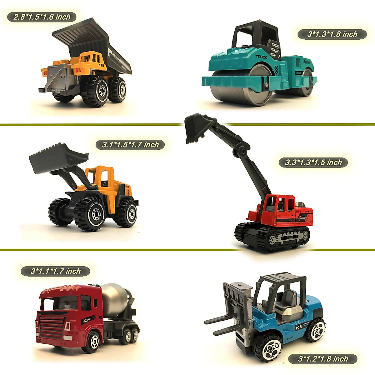 Mini Engineering Cars Diecast Construction Vehicles Metal Engineering Cars Set Toys Mini Assorted Construction Vehicles Stacker Big Forklift Heavy Duty Roller Excavator for Children Boys Party Favors