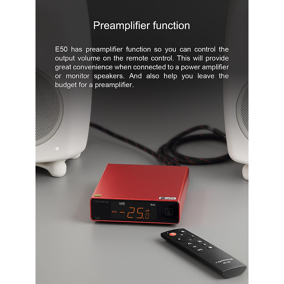 Topping E50 Mini HiFi DAC ES9068AS DSD512 PCM768kHz USB DAC USB/Coax/Opt Inputs RCA/TRS Outputs Decoder for Home Theater Game Music Black