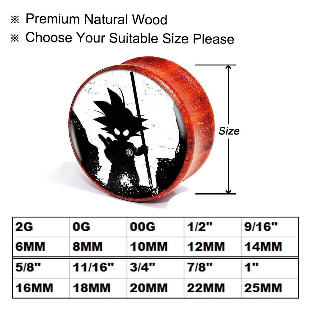 FLYUN Wood Ear Gauges Plugs Women Ear Stretcher Expander 8mm-25mm 0 00-1'' Anime Double Flared Saddle Plugs Piercing Men (0G (8mm))