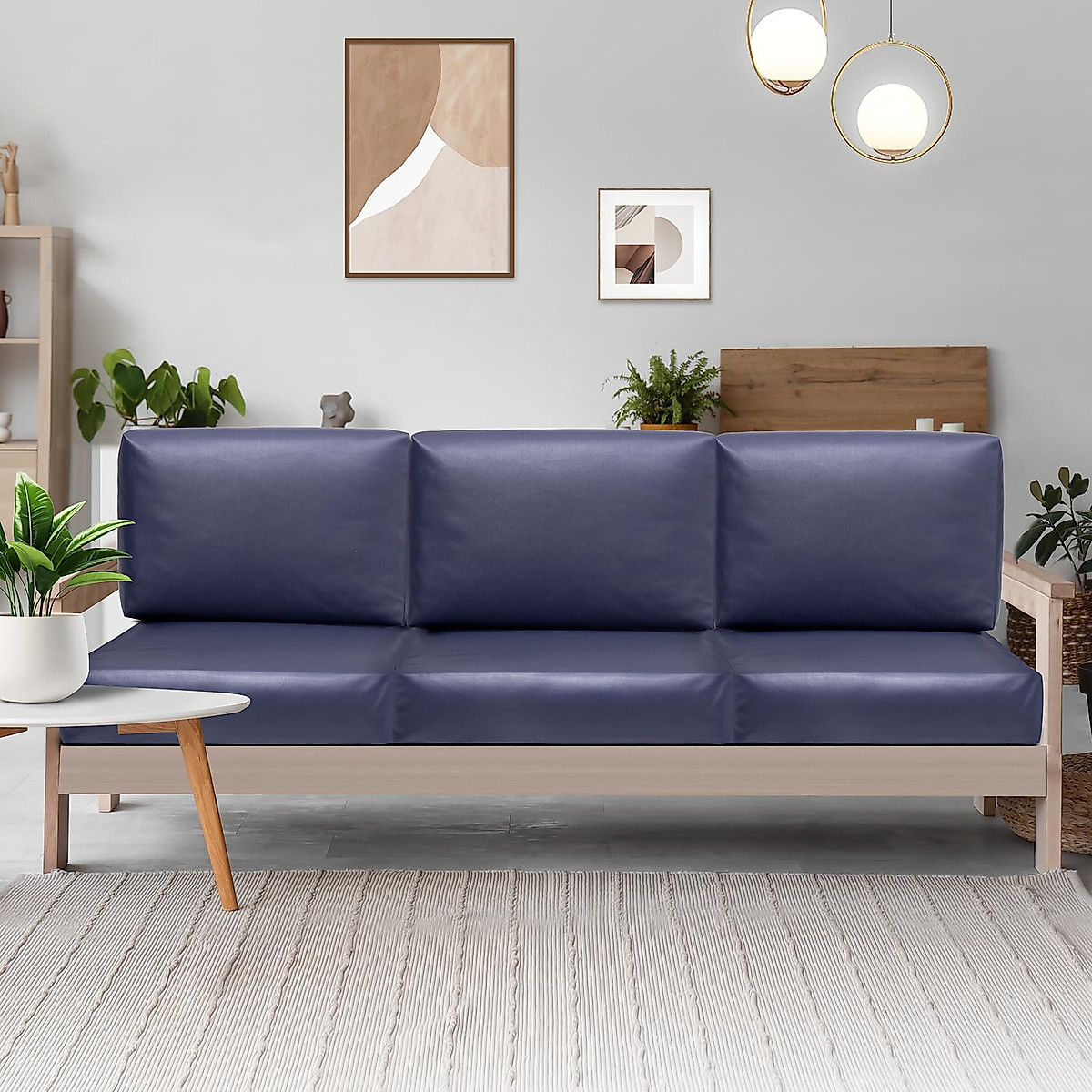 6p Patio Cushion Covers Anti Cat Scratch Leather Outdoor Cushion Cover Replacement 100% Waterproof with Zipper for 3Pcs Patio Furniture Set,Slipcovers for Outdoor Furniture Cushions Navy,Cover Only