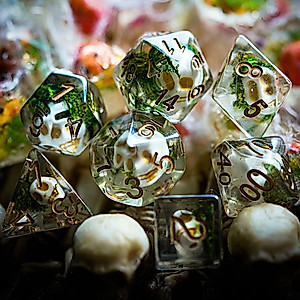 UDIXI 7-Die DND Dice Set, Polyhedral Dice Set for Dungeons and Dragons, D&D Skull Dice for RPG MTG Table Games, D and D Dice Set (Skull-Seaweed)