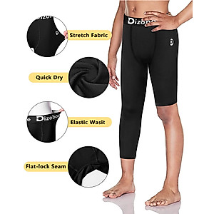 Dizoboee Youth Boys Compression Pants One Leg Short Leggings for Sports Kids Basketball Tights 2 Pack, White+Black (Left Short) S