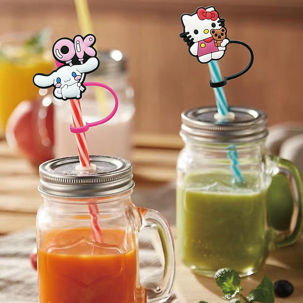 10 Pcs Straw Cover Cap for Stanley Cup, 10mm Reusable Straw Topper for Stanley 30&40 Oz Tumbler, Straw Tip Covers for Stanley Cup Accessories (10mm Kawaii)