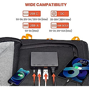 60W Portable Solar Panels,Foldable Solar Panel Charger with Fast Charging QC3.0 USB-A PD3.0 USB-C DC Output,Waterproof Solar Generator for 100-500W Power Station Camping Hiking RV(Without Generator)