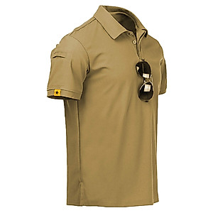 ZITY Mens Polo Shirt Short Sleeve Sports Tactical T-Shirt Athletic Golf Polos Daily Casual Stylish Collared Shirts for Men Khaki Medium