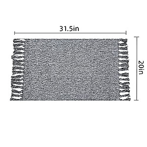 JE JOUE Boho Bathroom Rug 2'x3' Black，Hand Woven Tassel Solid Color Area Rug, Washable Bedroom Runner mat for Laundry Kitchen Outdoor Bathroom Dorm entryway