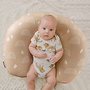 GRSSDER Nursing Pillow Cover Stretchy Soft Minky Fabric Removable Covers for Breastfeeding Pillows, Comfortable Slipcover for Baby Boy and Girls, Jungle Bear/Rainbow