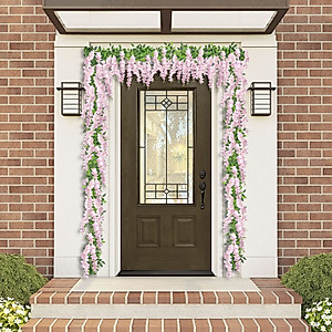 U'Artlines 5Pcs 7.2 Ft/Piece Artificial Wisteria Garland Silk Fake Pink Wisteria Flowers Hanging Greenery Vines Garlands Rattan for Home Garden Wedding Arch Party Indoor Outdoor Decor