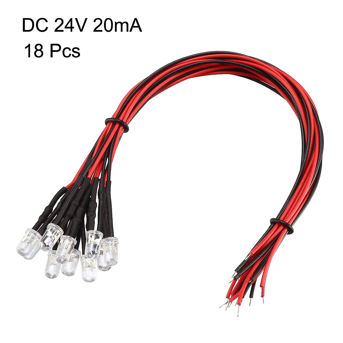 uxcell 18Pcs 5mm Pre Wired LED, Warm White DC24V Clear Lens, Light Emitting Diodes