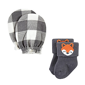 Hudson Baby Unisex Baby Socks and Mittens Set, Woodland Boy, 0-6 Months