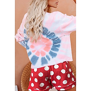 KS-QON BENG Women's Shorts Polka Dot Red Print High Waist Short Pants with Pockets Casual Beach Pants