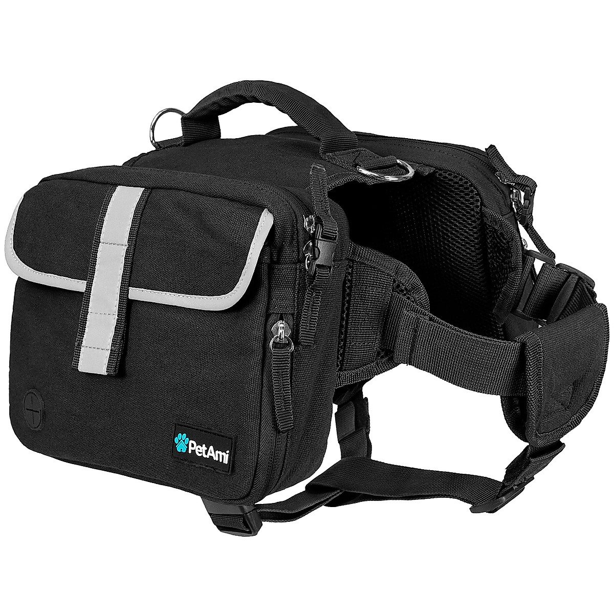 PetAmi Dog Backpack for Medium Large Dogs, Dog Saddle Bag For Dogs to Wear, Tactical Harness Saddlebag with Reflective Safety Side Pockets for Hiking, Camping, Vest Dog Pack for Travel (Black, Medium)
