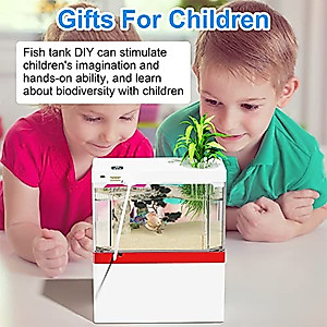 Insputer Mini Fish Tank with Filter and LED Light 1 Gallon Betta Aquarium Tropical Freshwater Phone & Pad Holder Hydroponic Plants Basket for Office Home Desk Use