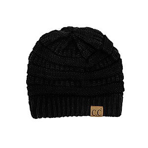 C.C Trendy Warm Chunky Soft Stretch Cable Knit Beanie Skully, Black