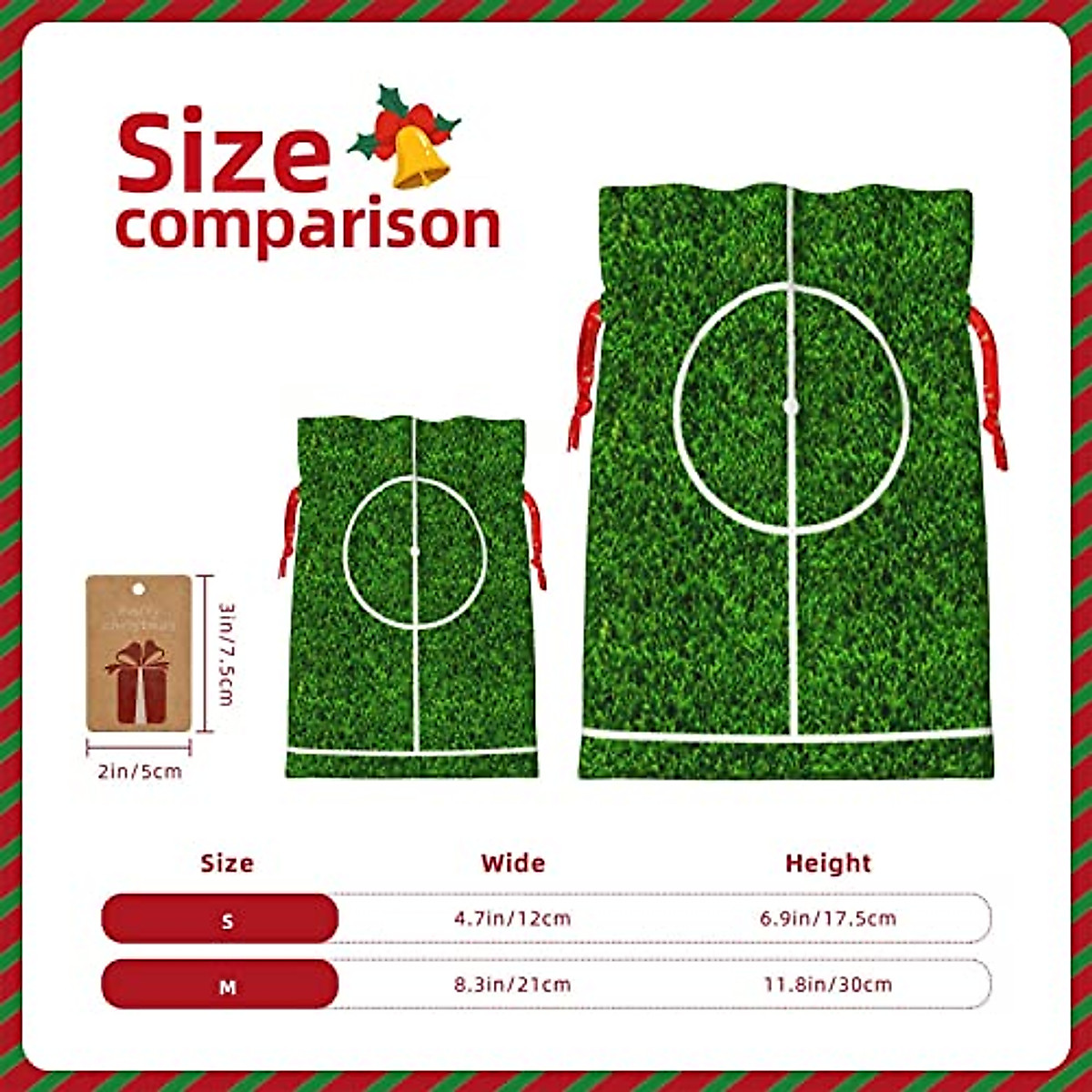 Drawstrings Christmas Gift Bags Football-Field-3d-Soccer Presents Wrapping Bags Xmas Gift Wrapping Sacks Pouches Medium
