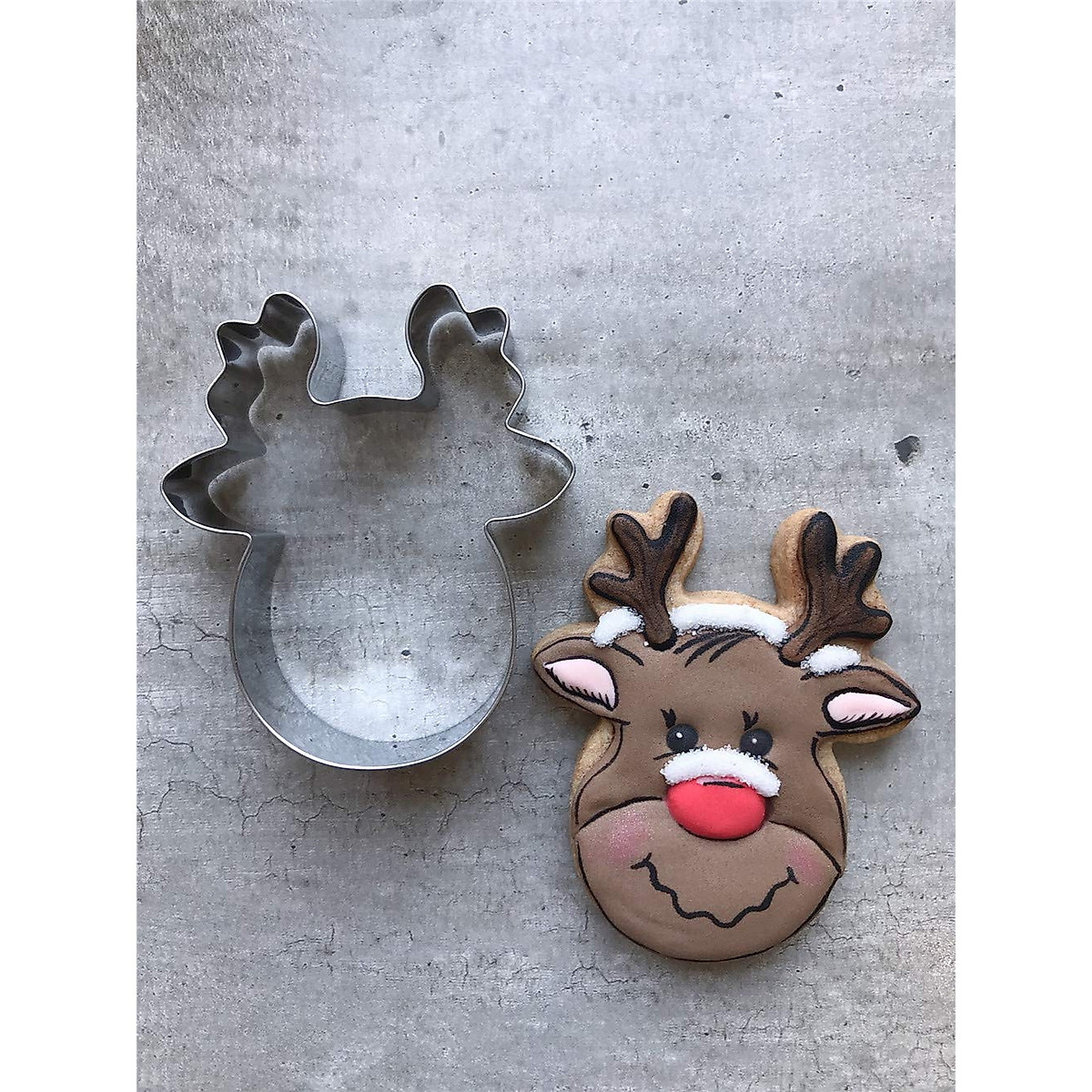 LILIAO Christmas Reindeer Face Cookie Cutter - 4 inches - Stainless Steel