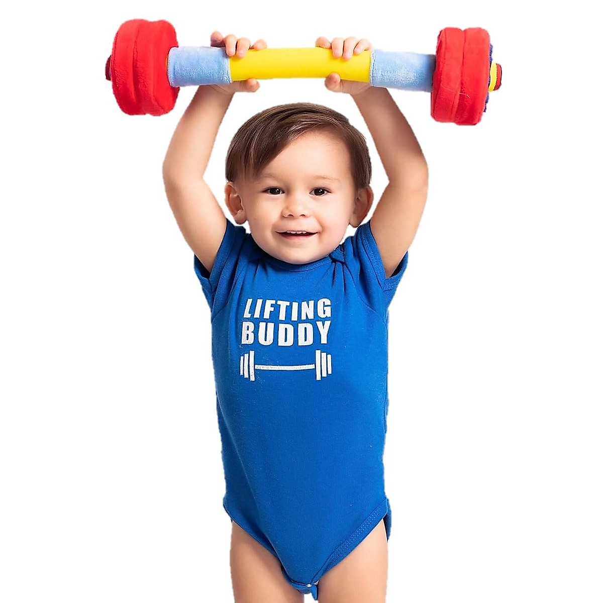 WOD Toys Baby Barbell Plush with Rattle & Sensory Sounds - Safe, Soft & Durable Workout, Exercise and Weightlifting Pretend Play Toys for Toddlers, Newborns, Infants and Babies Ages 0+