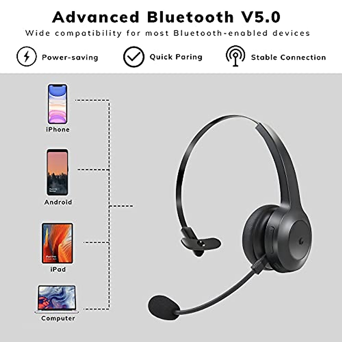 ELEVOC Trucker Headset: AI Noise Cancelling Mic, 50 Hr Talk