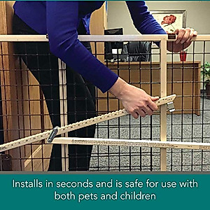 MYPET North States 50" Extra Wide Wire Mesh Petgate. Hassle free install with no tools. Pressure Mount. Fits 29.5"-50" wide (31" Tall, Sustainable Hardwood)
