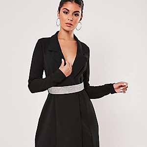 YooAi Rhinestone Elastic PU Leather Belt Shiny Crystal Stretch Waist Belt Wide Waist Band for Women Dress 95cm White