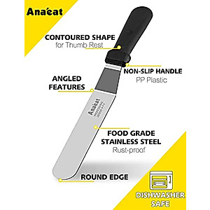 Anaeat Icing Spatulas, Set of 3 Professional Cake Angled Offset Spatula with 6", 8", 10" Stainless Steel Blades - Thickened Frosting Knife with Plastic Handle for Cake Decorating, Pastry & Baking