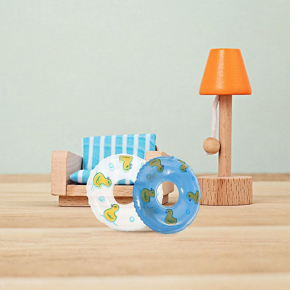 LOGOFUN 10pcs Mini Swimming Ring Inflatable Swim Ring Duck Pattern Small Swim Rings Toy Adorable Swimming Rings for Doll House Accessories - Multicolored